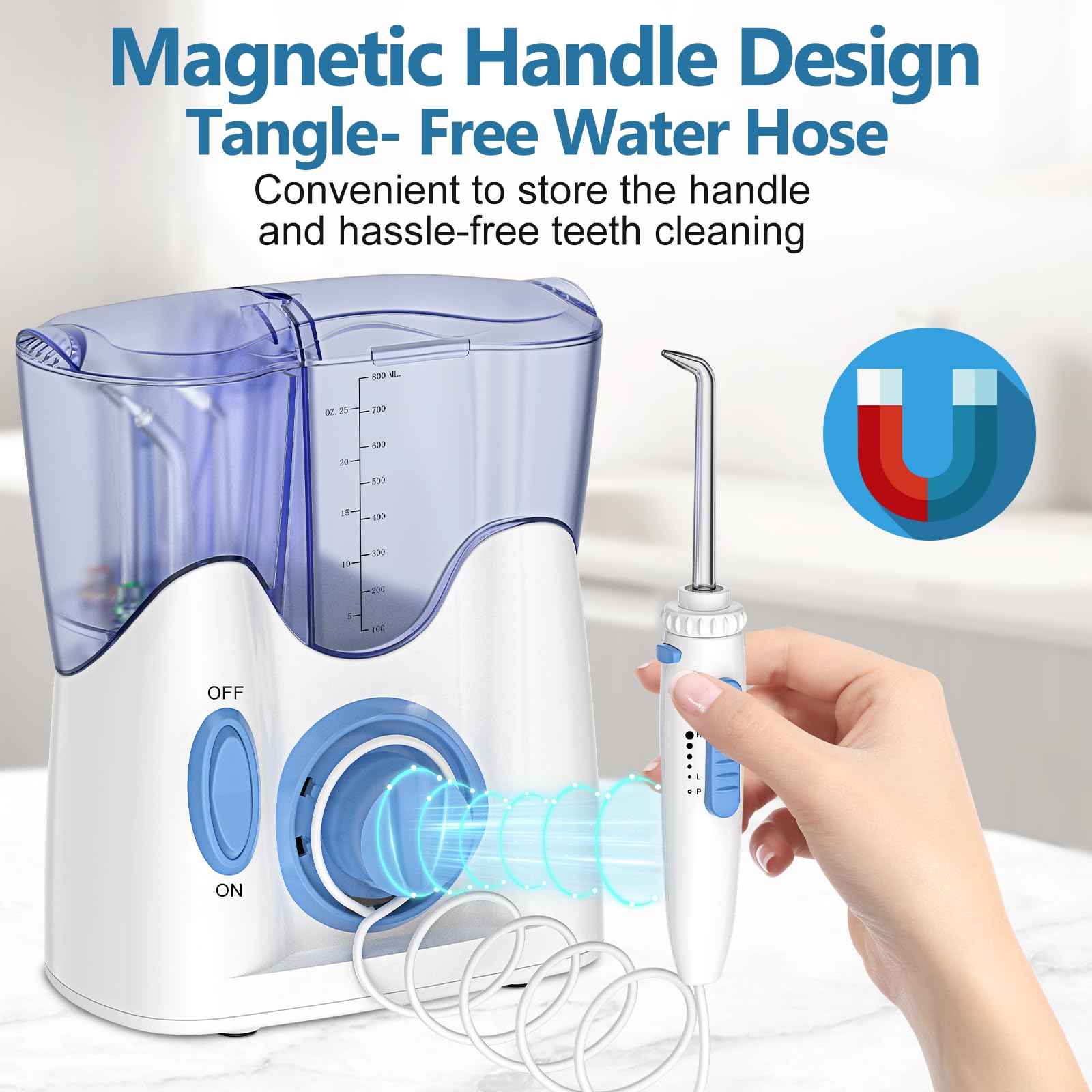H2ofloss® Dental Water Flosser for Teeth Cleaning with 13 Multifunctional Tips&800ml Capacity, Professional Countertop Oral Irrigator Quiet Design(HF-9)