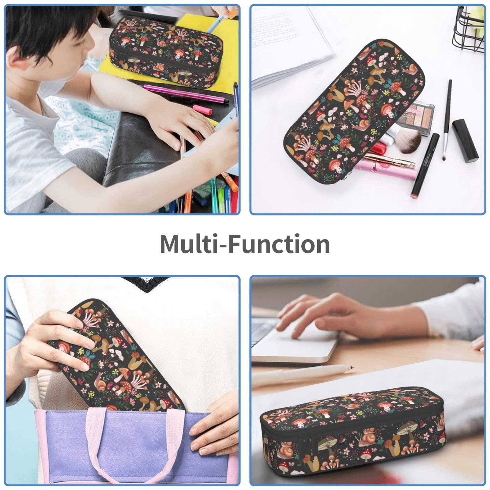 Aoojanu Mushrooms Snails Butterflies Large Pencil Case With Zipper Compartments Stationery Pencil Bag For Kids Teens Students School Supplies