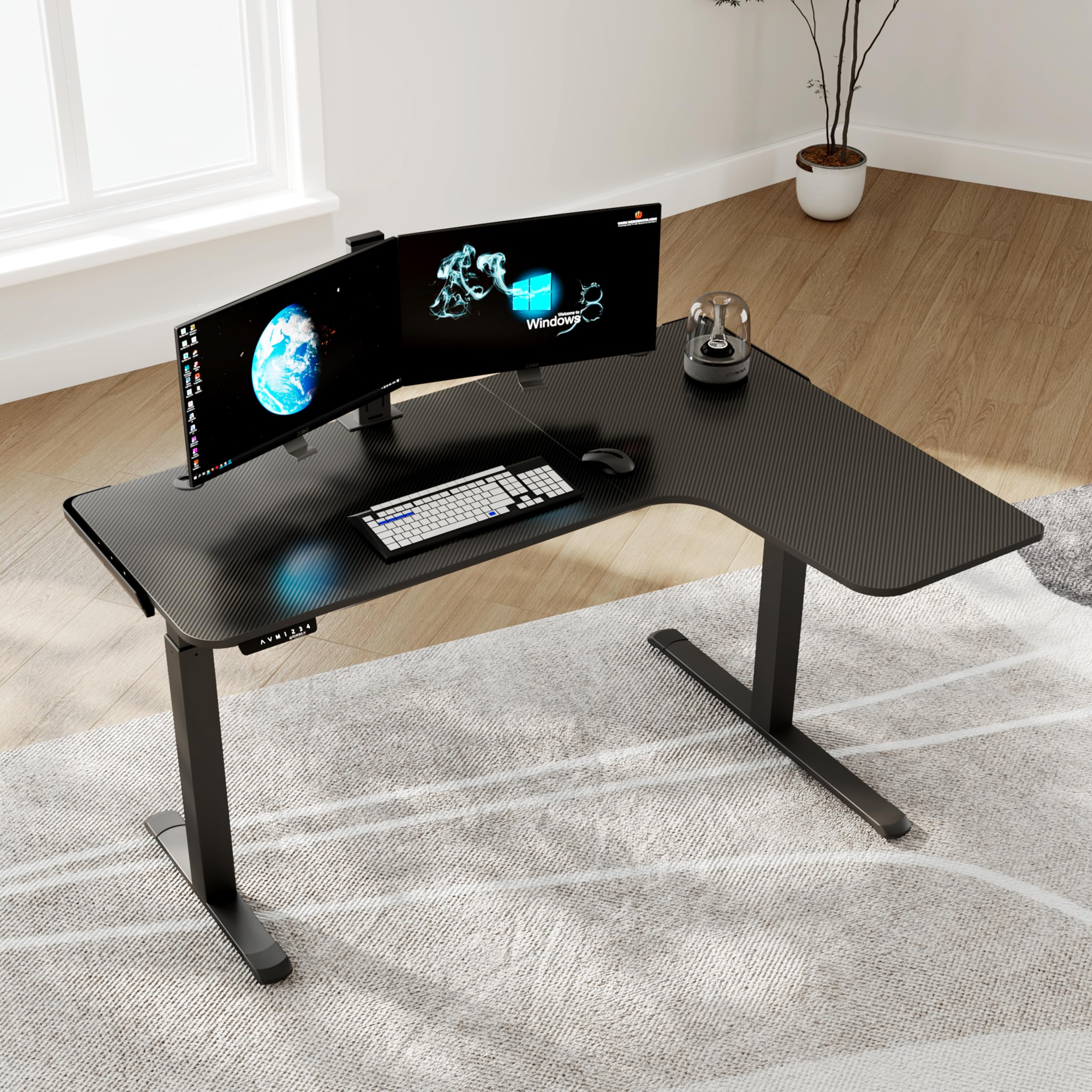 EE EUREKA ERGONOMIC L Shaped Standing Desk, 61" Electric Adjustable Height Gaming Desk, Sit to Stand Desk Home Office Corner Computer Desk Large PC Desktop Workstation with Dual Motor,Black/Right