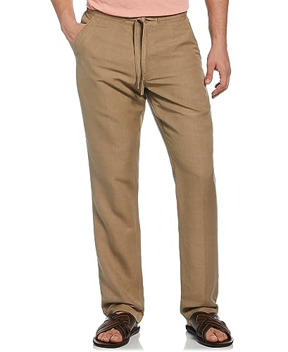 Cubavera Men's Linen-Blend Pants With Drawstring (Size Small - 5X Big & Tall), Timber Wolf Brown, Large/32" Inseam