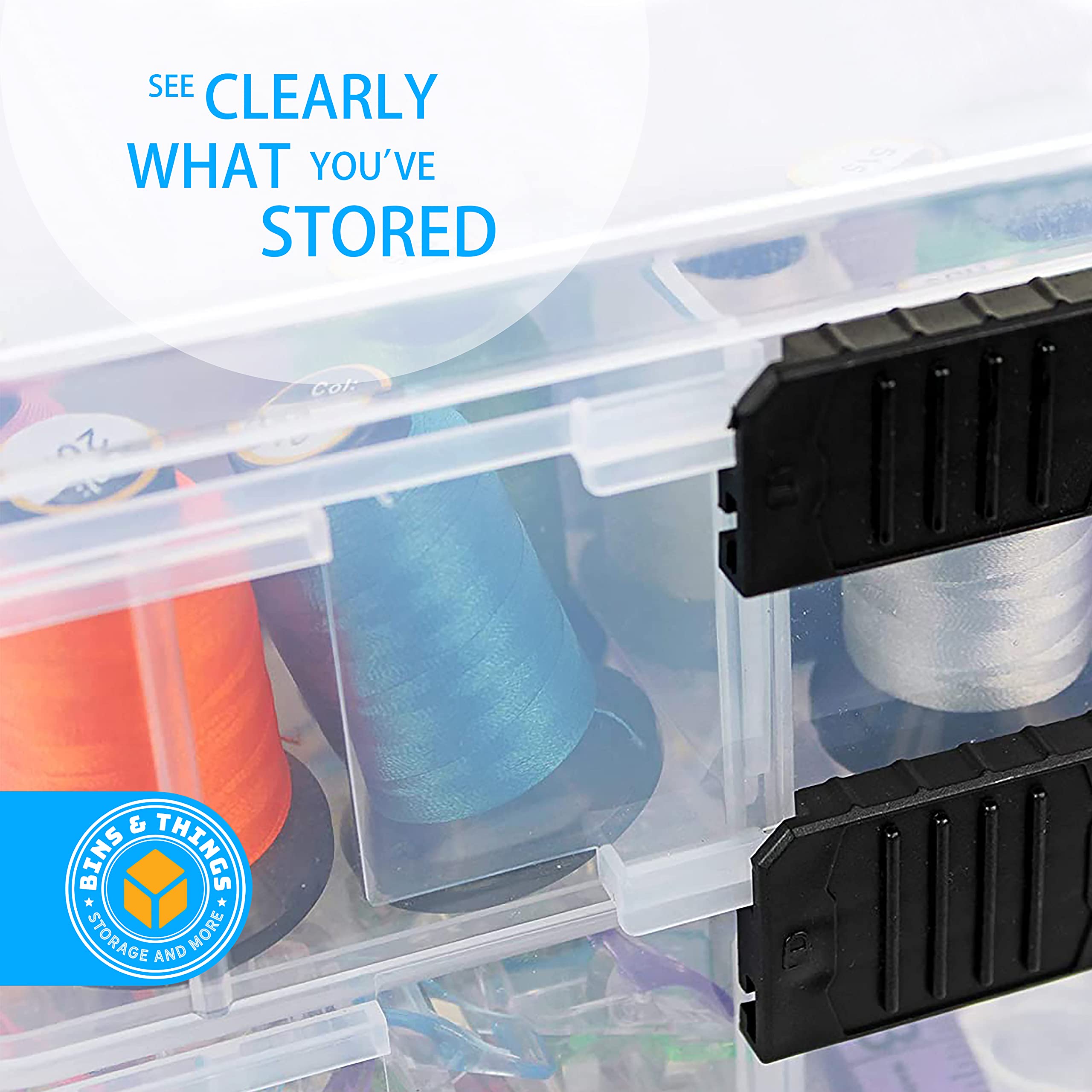 Bins & Things Ultimate Bundle Set of Stackable Storage Containers with 18 Adjustable Comaprtments Case and 2 Tray Case - Craft Storage/Craft Organizers and Storage - Art Supply Organizers.