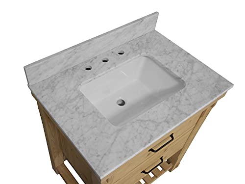 Birmingham 36-inch Bathroom Vanity (Carrara/Driftwood): Includes Driftwood Cabinet with Authentic Italian Carrara Marble Countertop and White Ceramic Sink