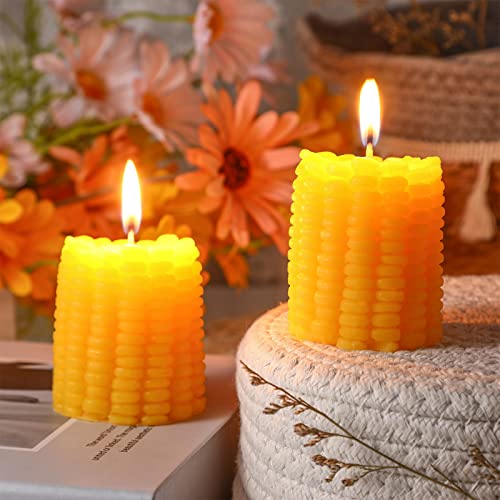 Coume 2 Pieces Fall Corns Decor Pillar Candles Fake Corn Scented Candles Soy Wax Corn Candles for Autumn Thanksgiving Harvest Party Home Table Office Birthday Decorations, Bluebell Fragrance