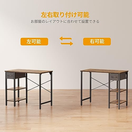 CubiCubi Computer Desk, 35 Inch Small Home Office Desk with Drawer Storage Shelves for Small Space, Writing Study Desk, Rustic Brown