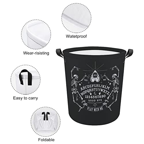 Black Gothic Skeleton Magic Witch Ouija Board Large Laundry Basket Hamper Bag Washing with Handles for College Dorm Portable