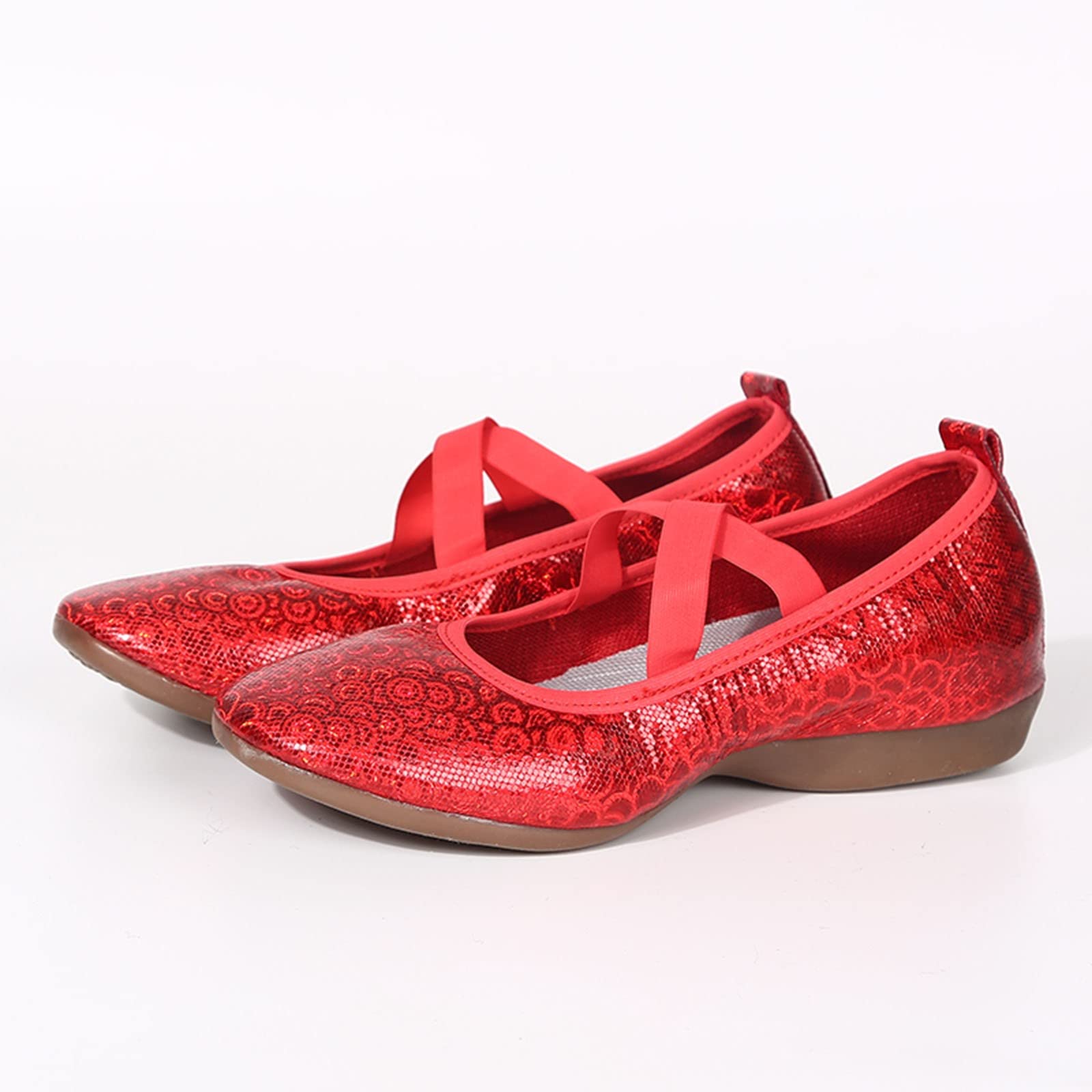 Asakuchi Shoes Latin Women's Shoes Dance Glitter Color Solid Dance Soft Sole Shoes Women's Casual Shoe Boot Men Casual Red
