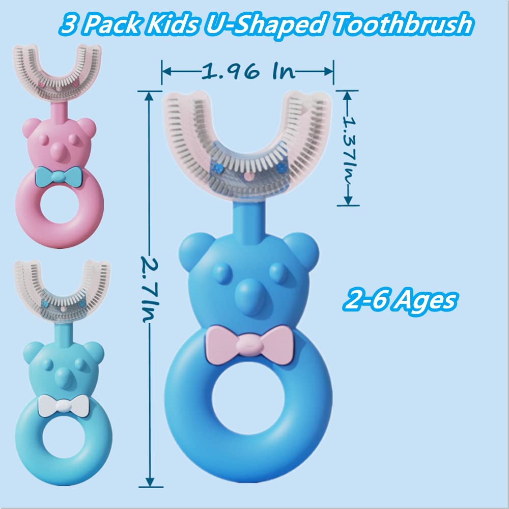 CHICING U-Shaped Toothbrush Kids 3 PCS,Food Grade Silicone Head, Manual Whole Mouth Toothbrush for Kids Age 2-8