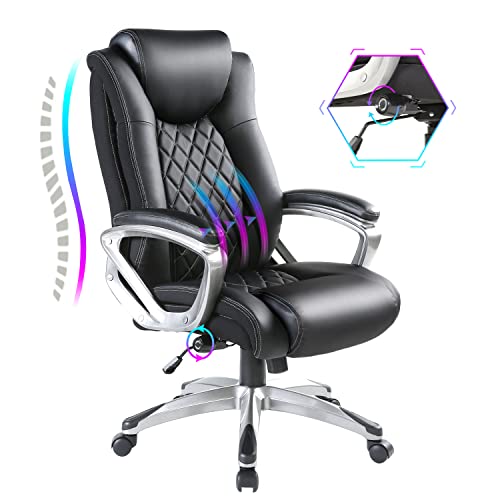 BOWTHY Executive Office Chair 300lbs - Adjustable Built-in Lumbar Support, High Back Office Chair PU Leather Chairs with Padded Armrest, Desk Chairs with Wheels Ergonomic Design for Back Pain (Black)