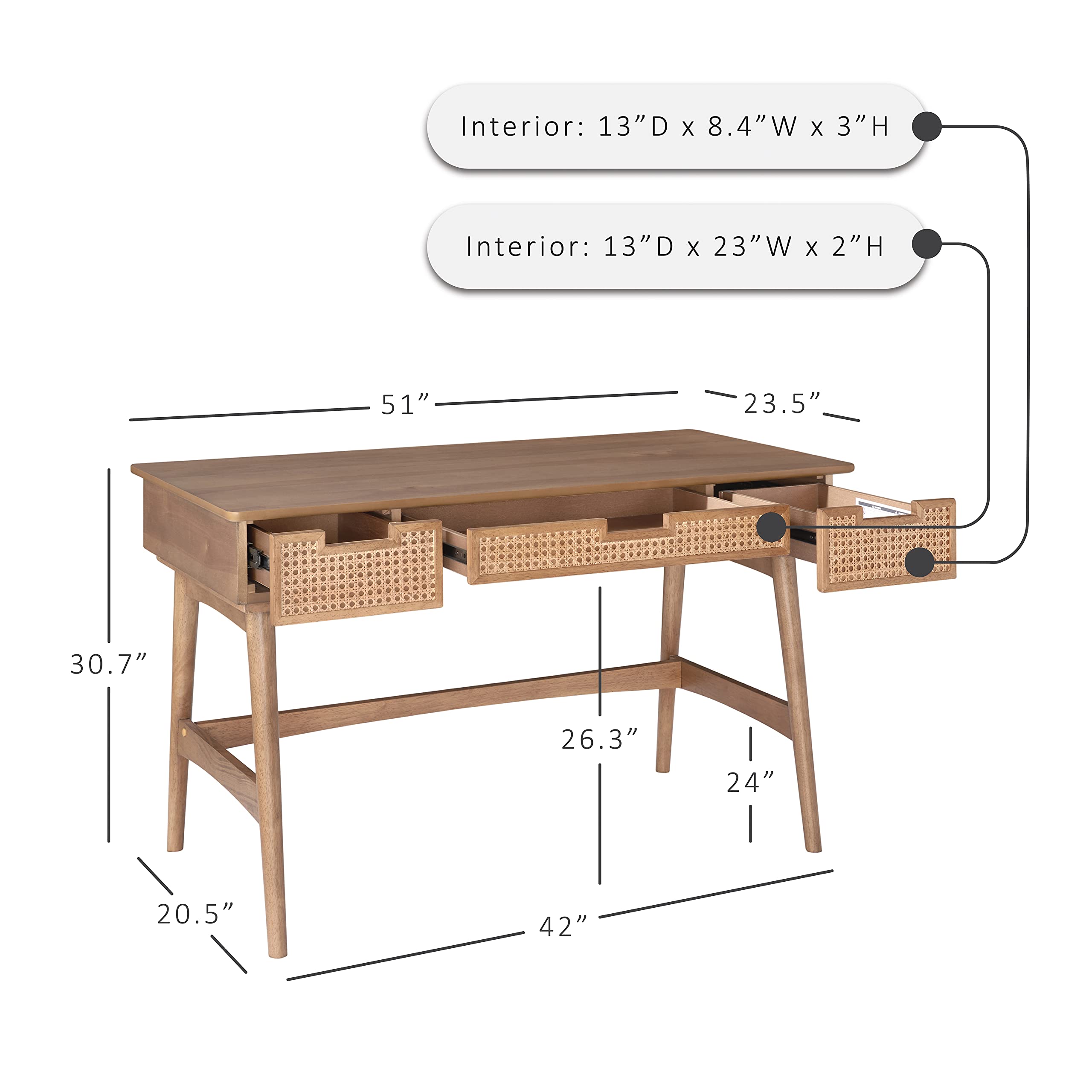 Linon Natural Dutton Wood and Rattan Desk