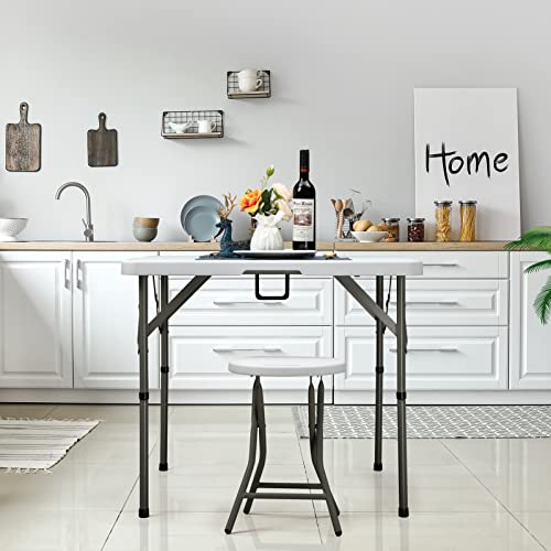 ALIMORDEN 2.85ft Square Bi-Folding Table, 34" Portable Plastic Dining Table, Event Commercial Table, Indoor&Outdoor Heavy Duty Trestle Table for Wedding, Party, BBQ, Garden, Patio, White Granite