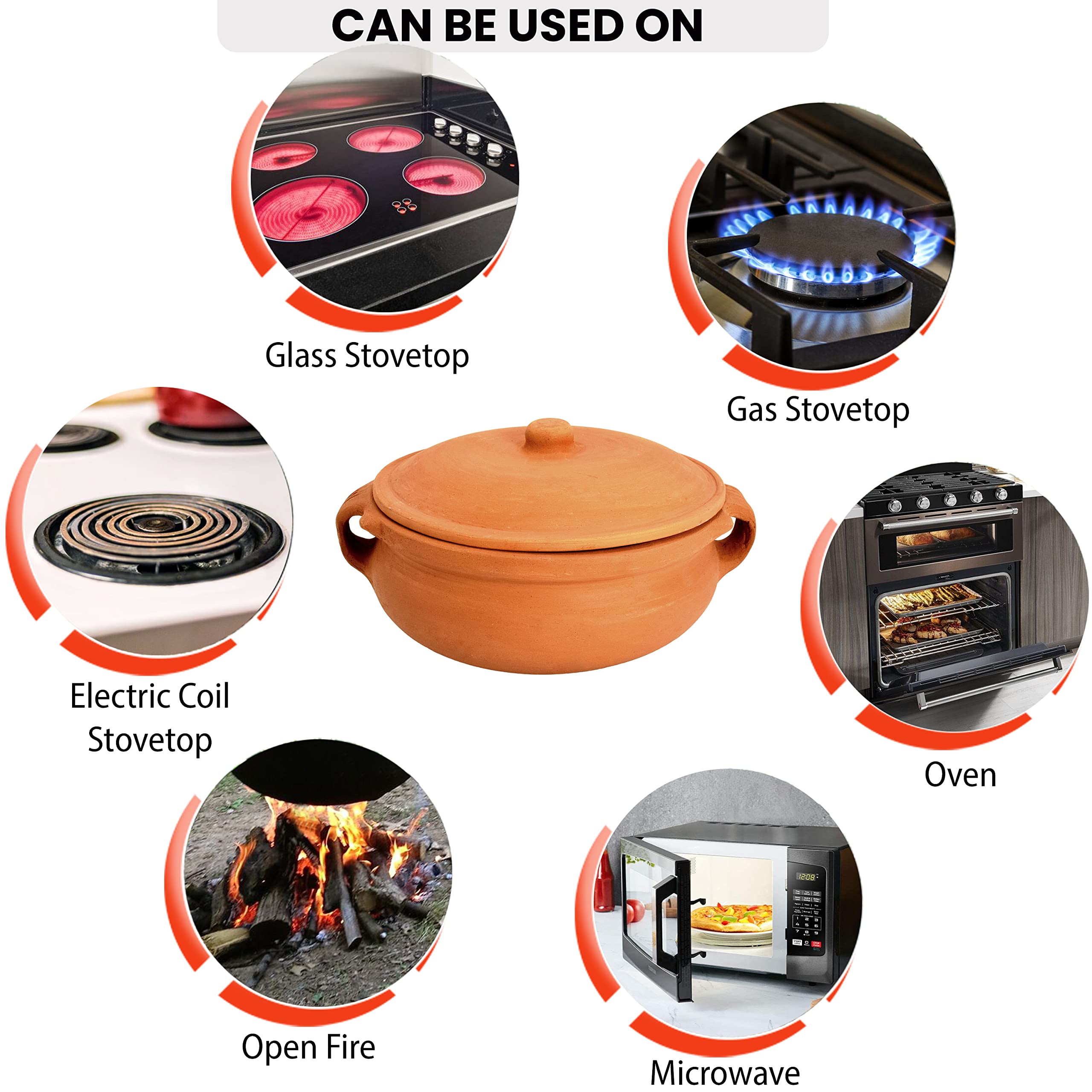Ancient Cookware, Indian Clay Curry Pot, Extra Large, 10 Inch, 3.5 Quarts