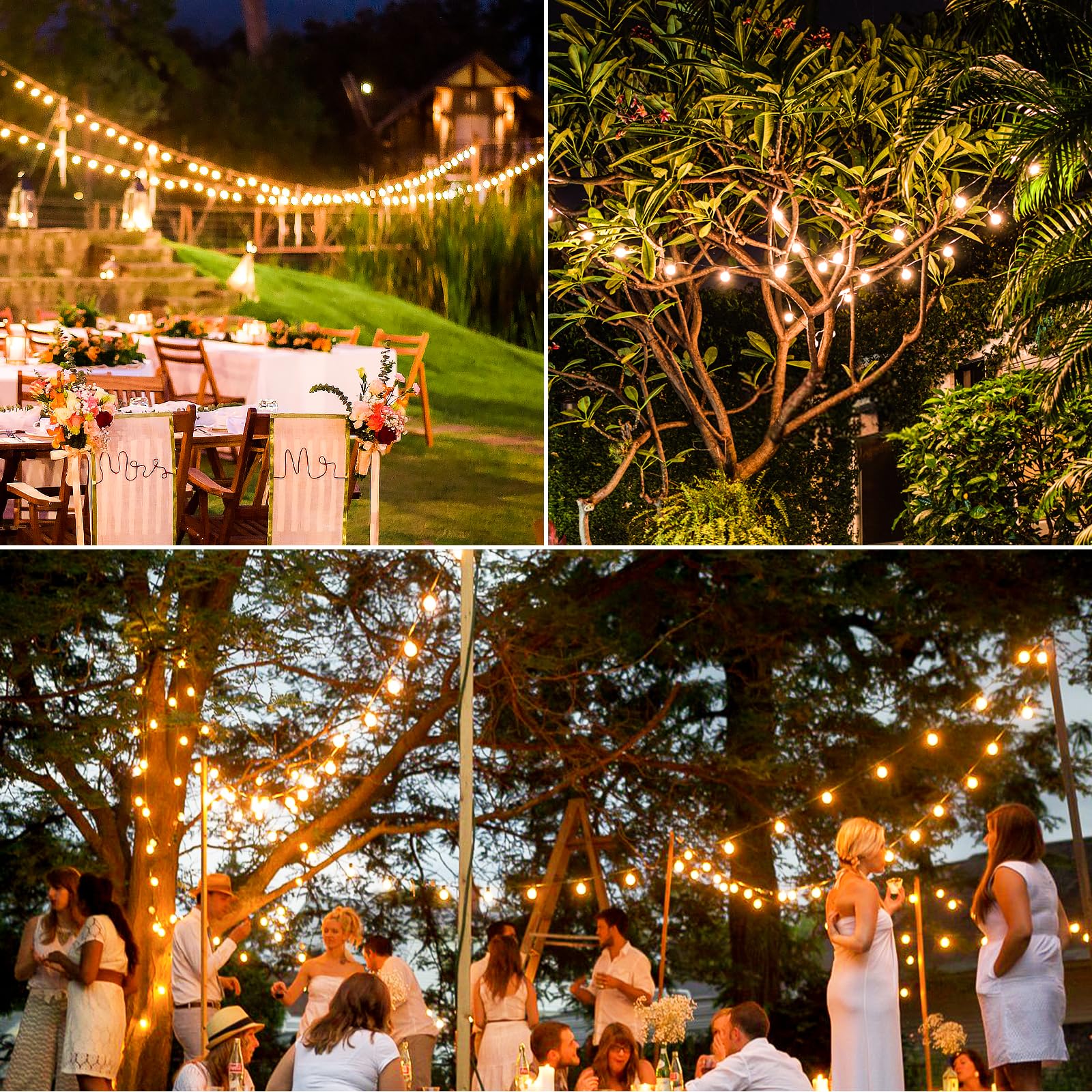 Dimmable 50FT G40 Globe String Lights for Patio, LED Hanging Lights Waterproof with 25 1W Bulbs, Shatterproof Outdoor Lights String for Porch, Edison Bulb String Lights, E12, 2200K Warm White, Black