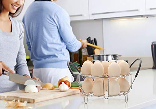 Aozita Multipurpose Stackable Egg Steamer Rack Trivet with Heat Resistant Silicone Handles Compatible for Instant Pot Accessories 6 Qt/8 Qt - 18 Egg Cooking Rack for Pressure Cooker Accessories