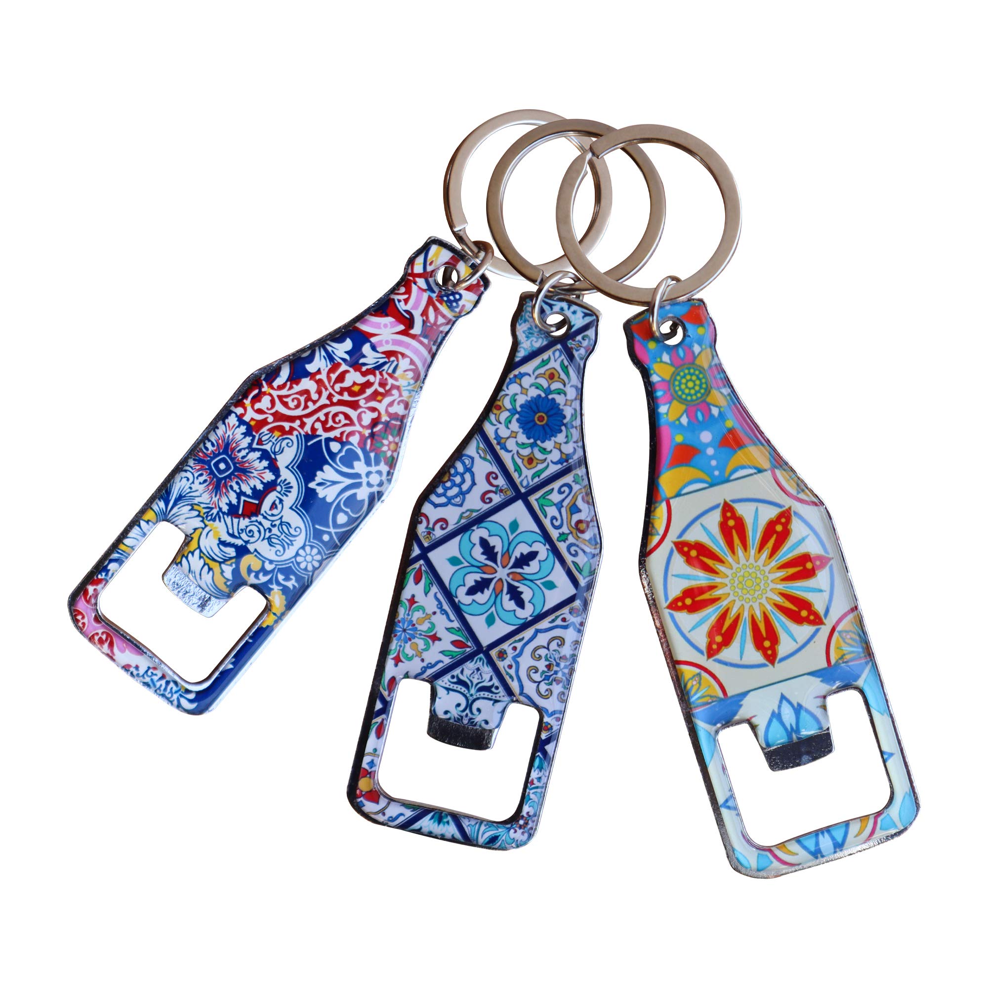Beer Bottle Opener Keychain , Set of 3 Decorative Colorful Bottle Shape Beer Cap Openers , Beer Gifts For Men