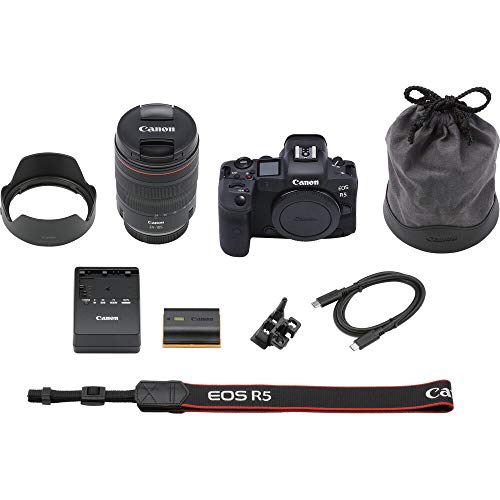 Canon EOS R5 Mirrorless Digital Camera with 24-105mm f/4L Lens (4147C013), 64GB Memory Card, Case, Corel Photo Software, 2 x LPE6 Battery, External Charger, Card Reader, LED Light + More (Renewed)