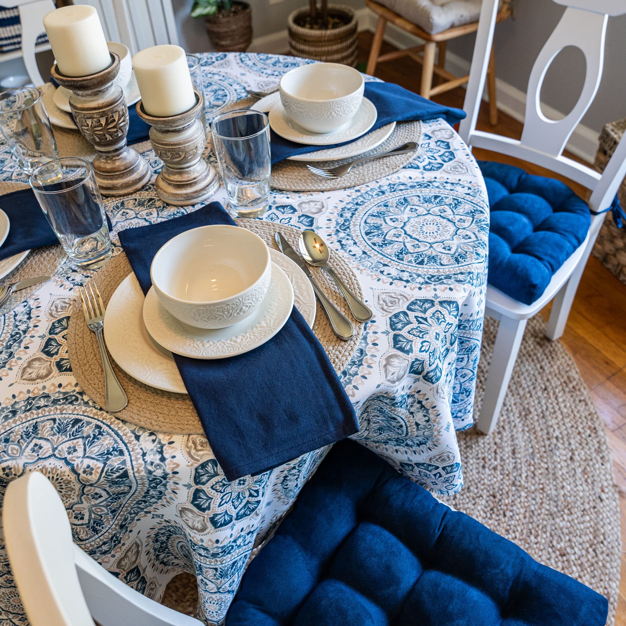 Barnett Home Decor Microsuede Royal Blue Dining Chair Pad with Ties - Standard Size 17 Chair Cushion - Latex Foam Fill Cushion, Reversible, Machine Washable - Microfiber Ultrasuede