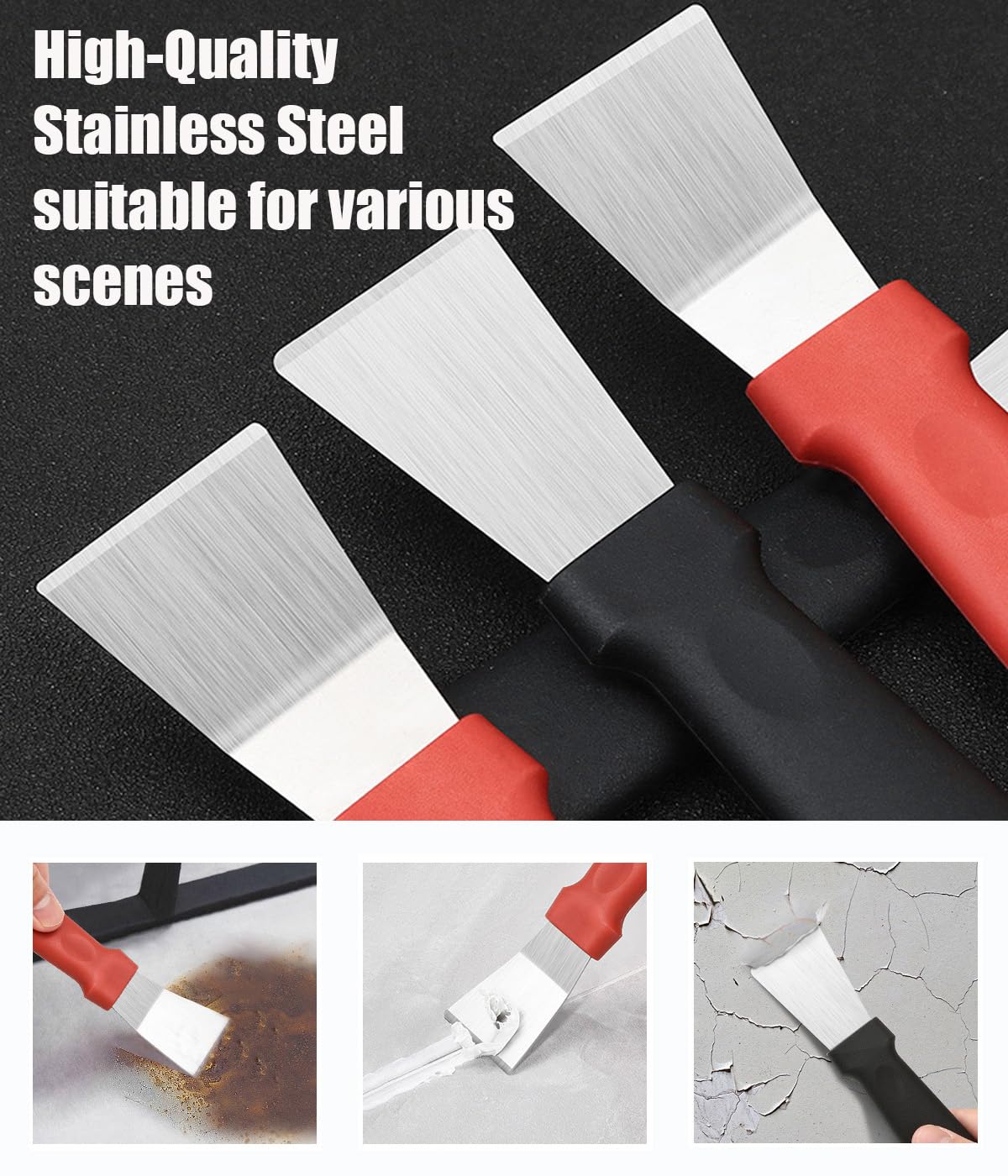 Kytasryl Multi-functional Stainless steel Scraper 4PCS, Mini Kitchen Cleaning Scraper Spatula, Bathroom Gap Cleaning Tool, walls or floors clearing scraper