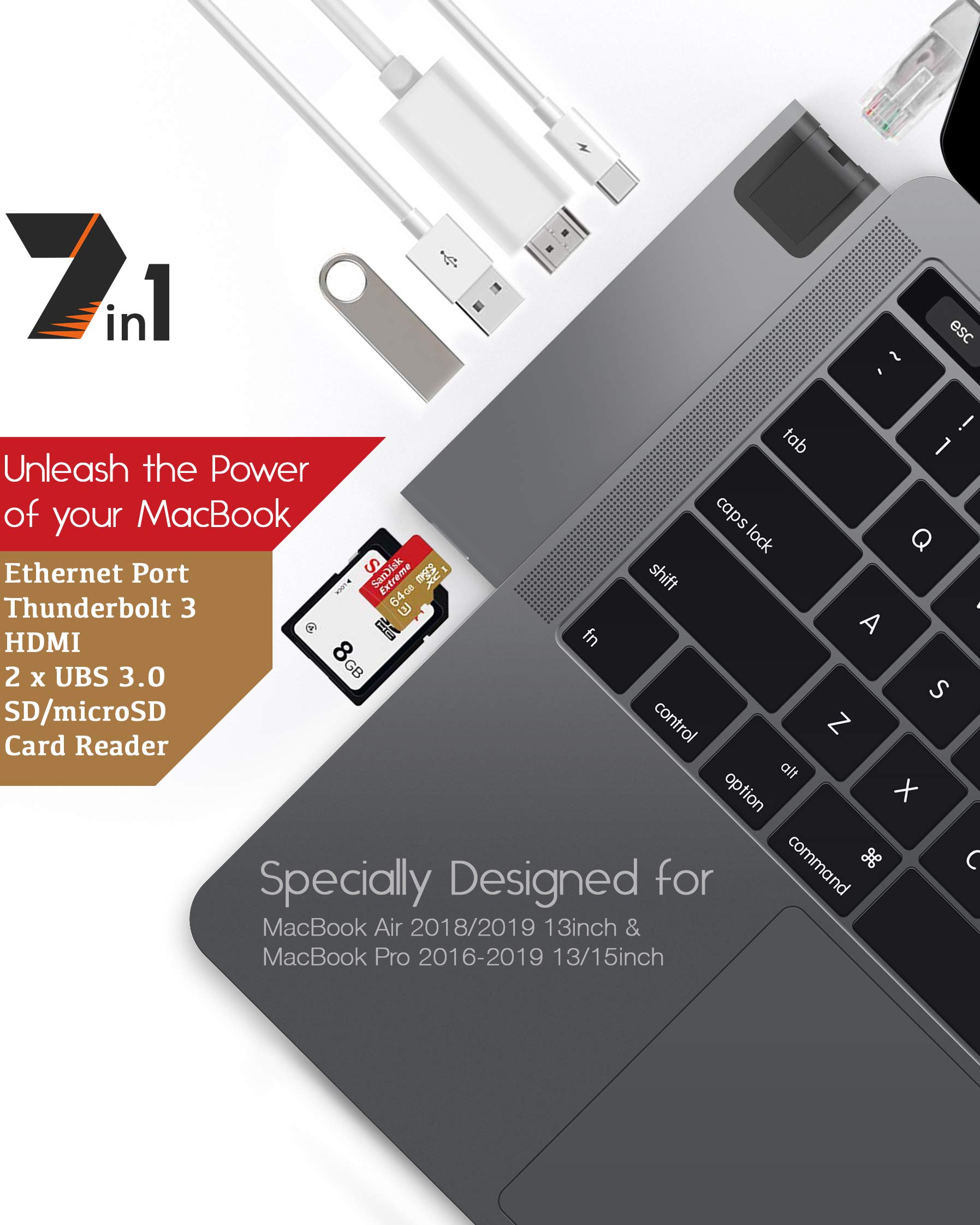 USB C Hub Adapter for MAC, 2020 Model, Multi-Port Dongle 4K HDMI, Ethernet, USB-C Thunderbolt 3, SD/Micro Card Reader, USB 3.0 - Compatible with MacBook Pro 2016-2020 and MacBook Air 2018-2020