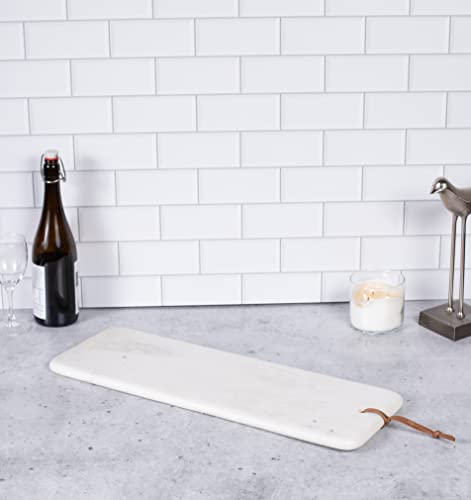 BIRDROCK HOME 23" Marble Serving Board | 100% Natural, Premium Marble | 23" L x 8" W | Charcuterie Board for Party Appetizers | Kitchen Platter for Food | Fruit Display - White