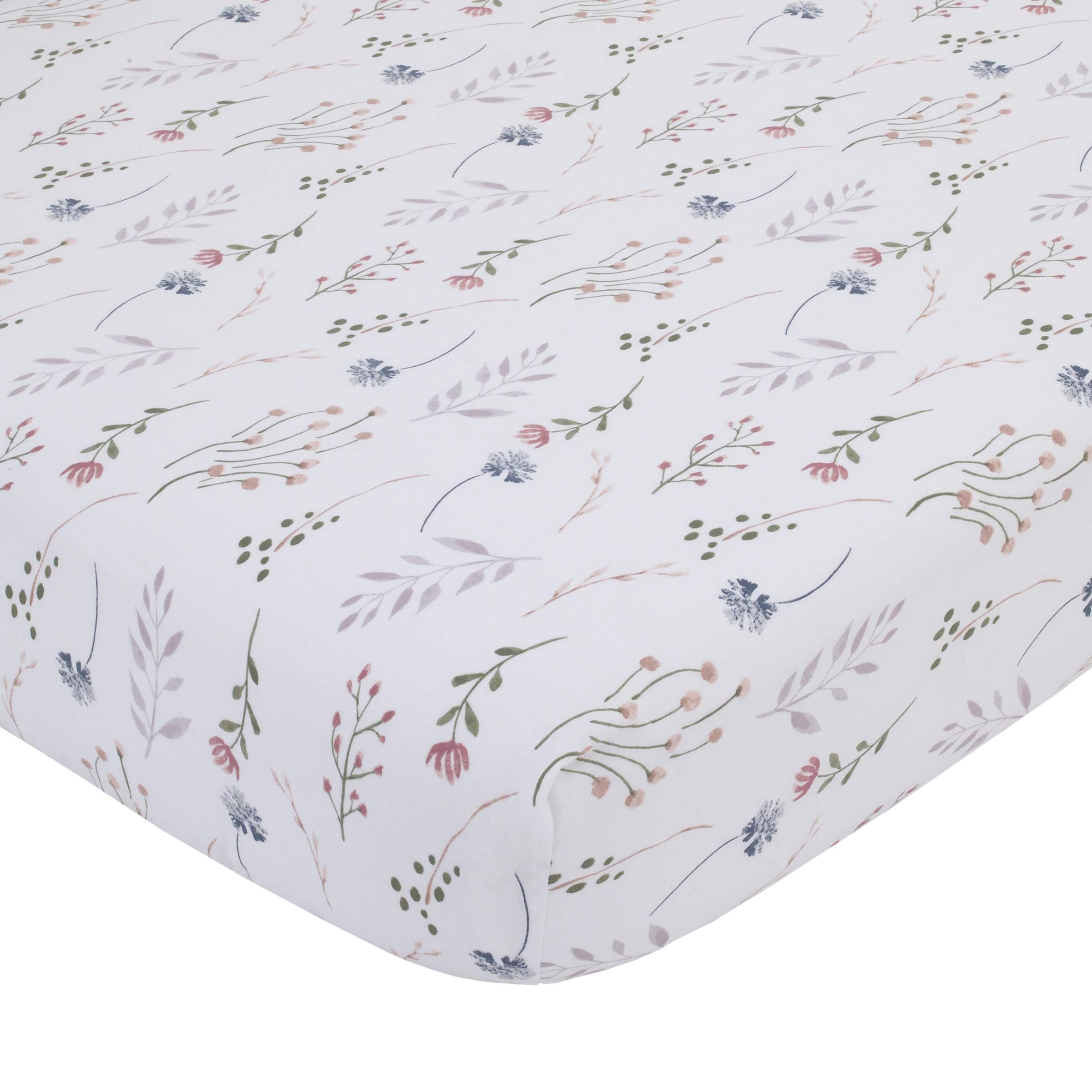 NoJo Woodland Wreath Pink, White, Blue Floral 4 Piece Nursery Crib Bedding Set- Comforter, 100% Cotton Crib Sheet, Dust Ruffle, Diaper Stacker