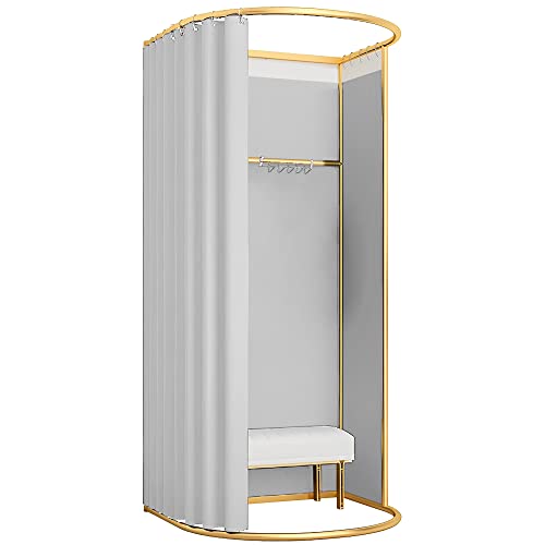 ARKANTOS Portable Changing Room Dressing Room with Shading Curtain Clothing Store Fitting Room Frame with Curtain and Hook, Changing Room for Clothing Store (Silver-Grey)