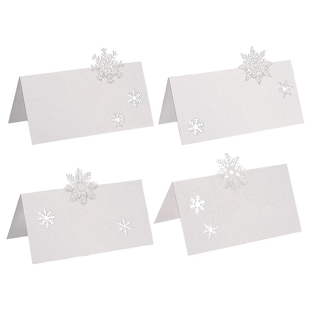 UUYYEO 48 Pcs Snowflake Table Cards Christmas Party Place Cards Wedding Seating Cards Tabletop Name Tags Table Setting Cards Food Buffet Labels