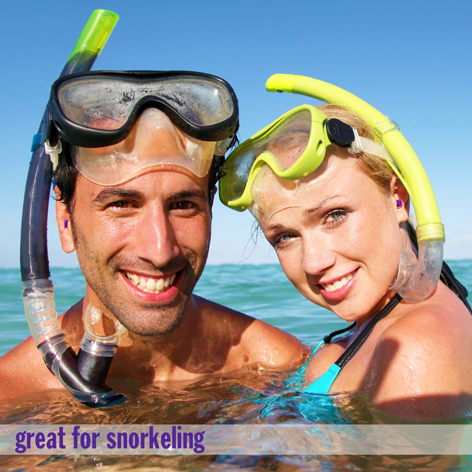 Mack's AquaBlock Swimming Earplugs, 2 Pair - Comfortable, Waterproof, Reusable Silicone Ear Plugs for Swimming, Snorkeling, Showering, Surfing and Bathing (Purple)