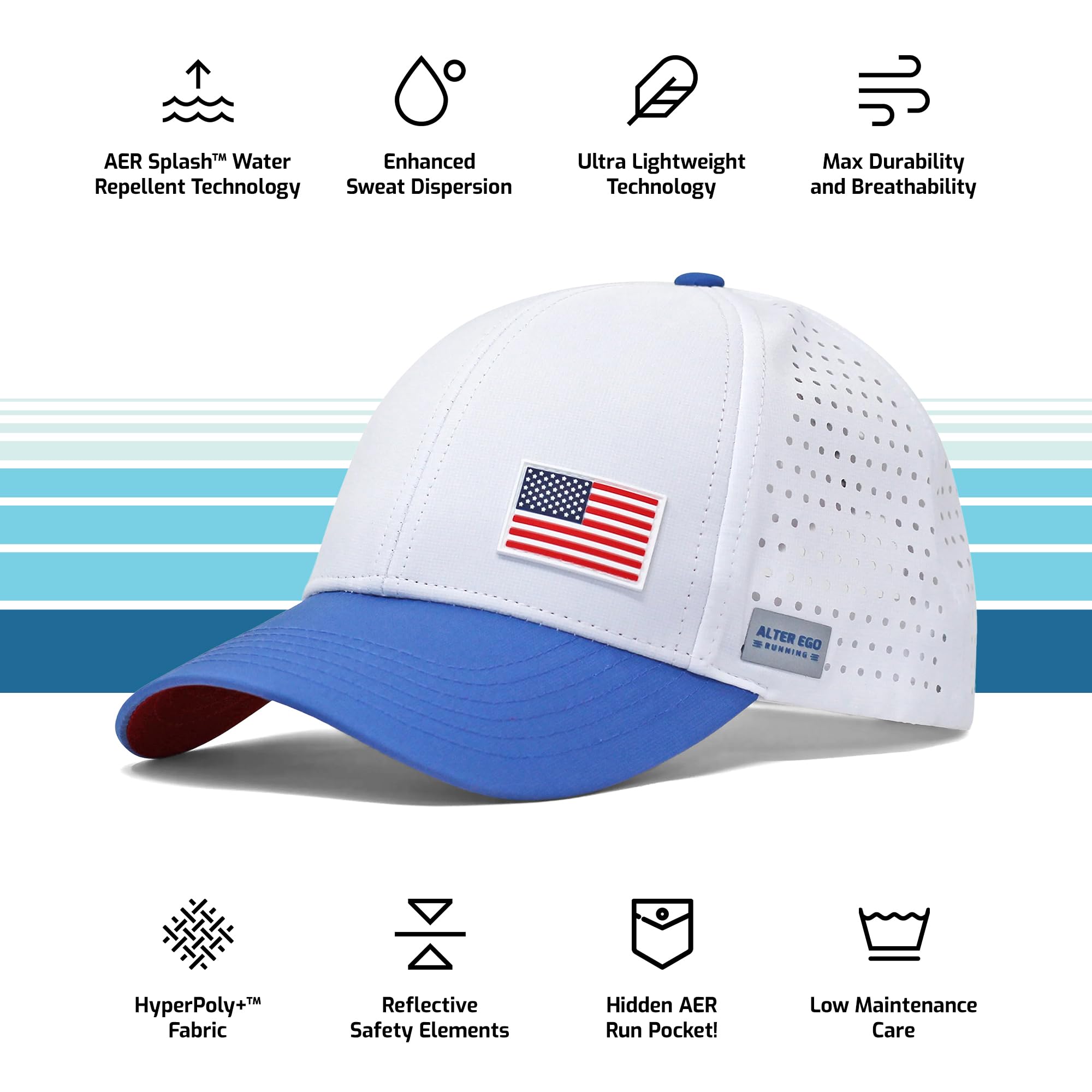 Alter Ego Running Trotter Splash RWB Flag - Durable, Lightweight, Breathable Premium Hat (RWB Flag, Medium)