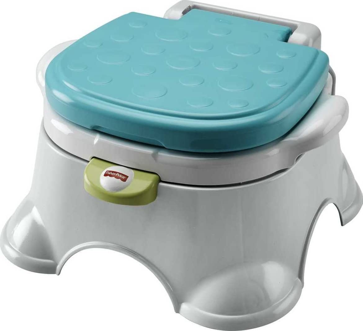 Fisher-Price Toddler Toilet Royal Stepstool Potty Training Seat with Music plus Removable Ring and Bowl, Blue