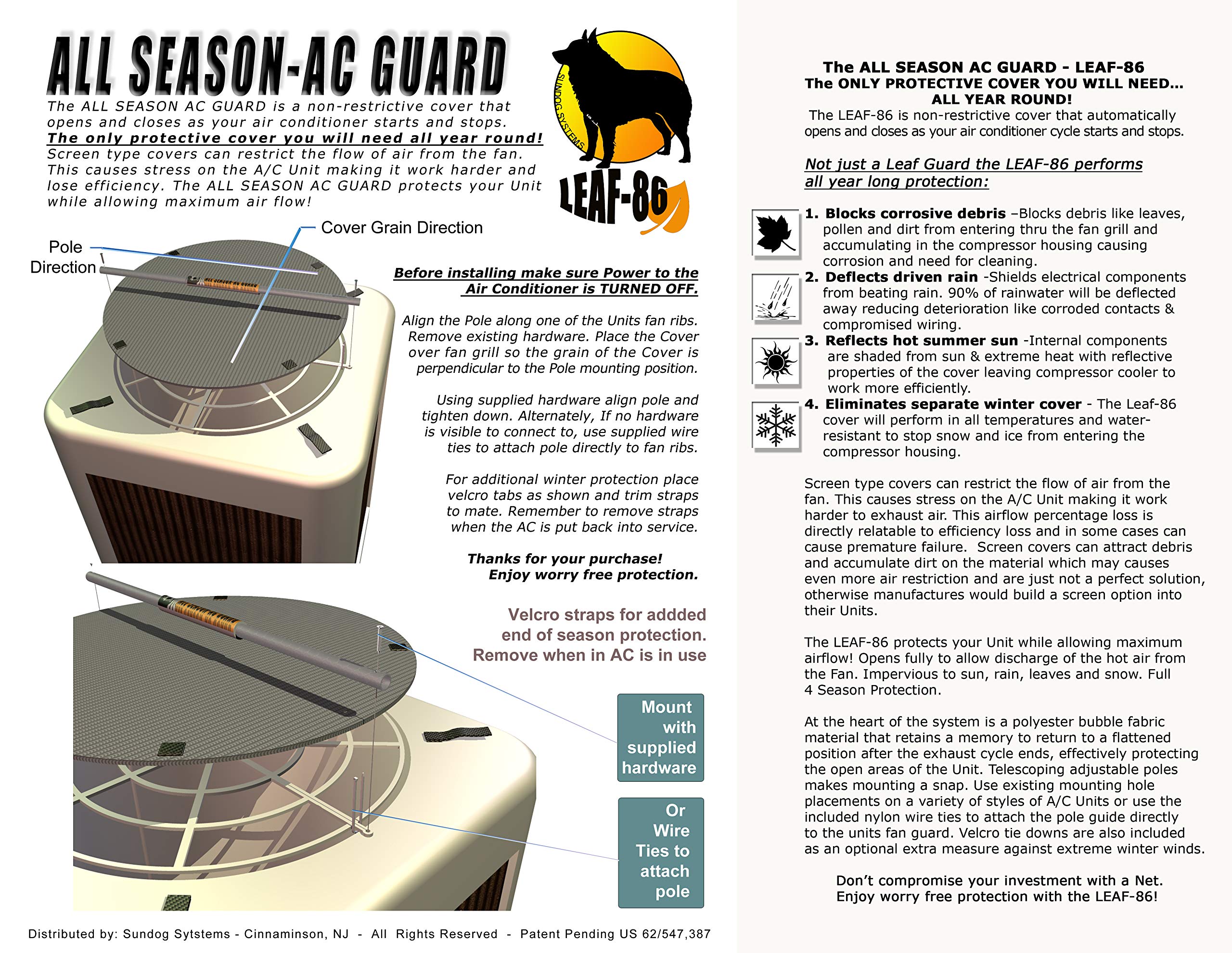AC GUARD ALL SEASON LEAF-86 -AIR CONDITIONER COVER 30" for outside