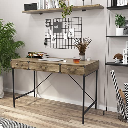 DlandHome Computer Desk with Drawers Mid Century Modern Desk, 47.2 Inch Vanity Desk with 2-Drawers, Office Desk with Drawers Writing Desk Study Table Makeup Tables Dresser Table