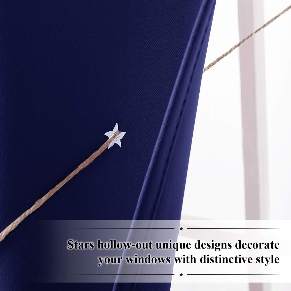 NICETOWN Children Blue Blackout Curtain - Hollow Star Space Inspired Night Sky Twinkle Christmas Star Curtain, Window Drape for Bedroom (1 Panel, 52 x 63 inches Panel, Navy Blue)