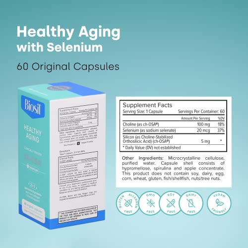 Biosil Healthy Aging - 60 Capsules - Beauty, Vitality & Thyroid Support - with Patented ch-OSA & Selenium - 60 Servings