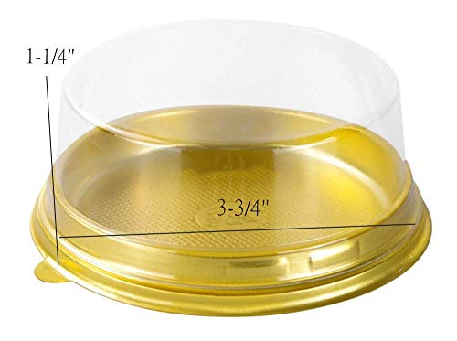 Cake Box - 50 sets Diameter 3 3/4 inch X H 1 1/4 inch Clear Plastic Mini Cake Box - Feast Cupcake Box - Muffin Box Biscuit Box Flat Top Box Bakery Cake Shop Sale Use (gold)