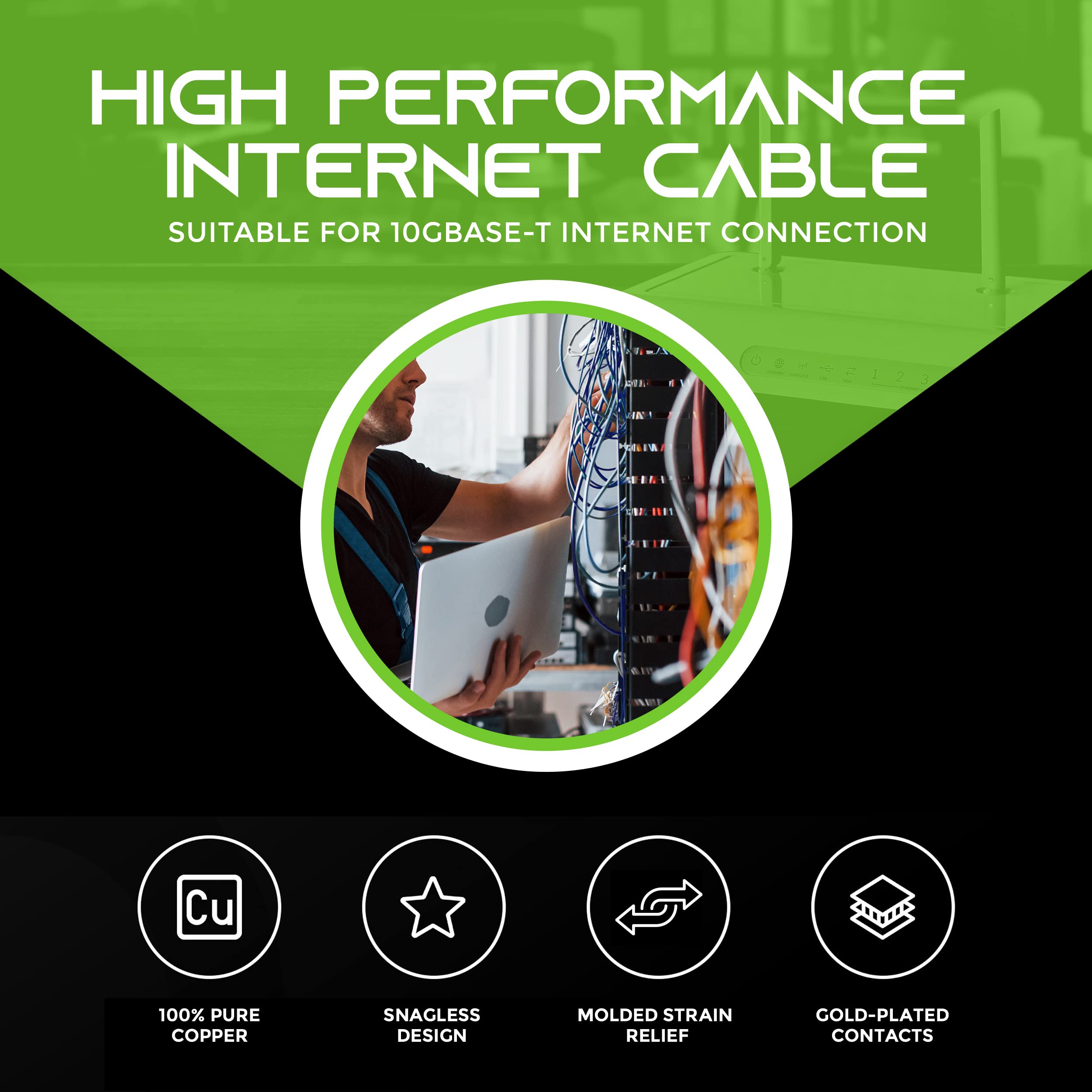 GearIT 50-Pack Cat6 Patch Cable 0.5 Foot / 6 Inches Cat 6 Ethernet Cable Snagless Flexible Soft Tab - Preimum Series - Blue