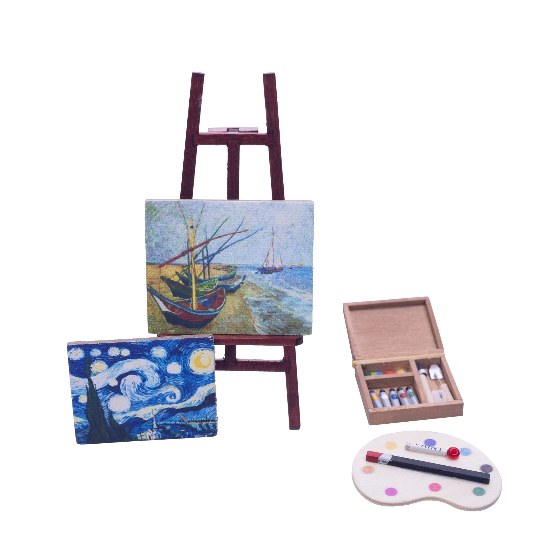 Fateanuki Doll House Accessory Painting Tool Set and Small Potted Plants Miniature Dollhouse Toy Balcony Patio Furnitures Decoration Accessories 1 12 Scale