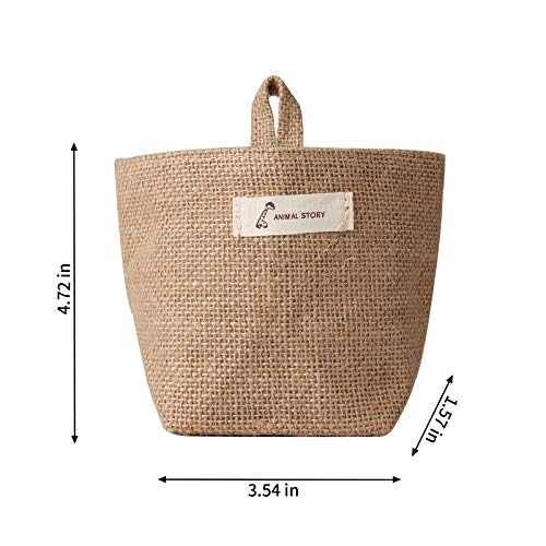 JIAKAI 4pcs Mini Hanging Storage Bag,Cotton Linen Small Storage Basket Decor Bin Bag with Handle, for Wall Door Closet