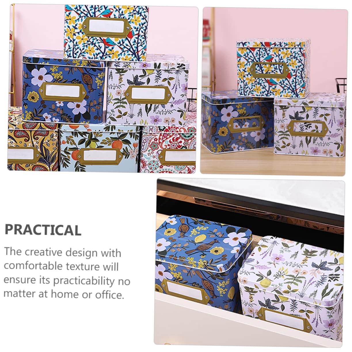 BESPORTBLE 3 Pcs Label Finishing Box Storage Bin with Lid Storage Bins with Lid Candy Tins Empty Tea Tin Canister Labels for Jars Storage Container for Sundries Tinplate Organizer