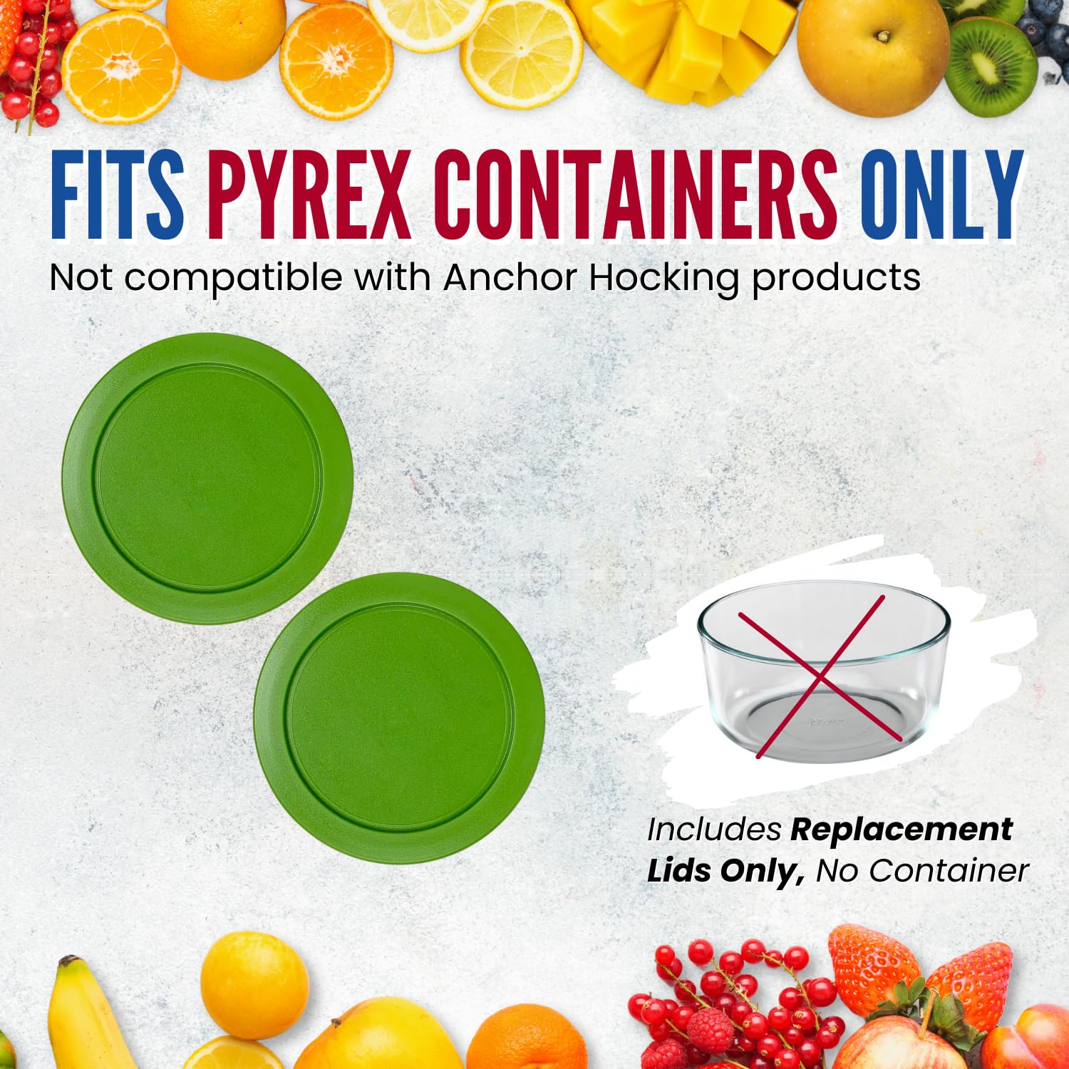 Replacement Lid for Pyrex 5" Storage Plastic Cover 2 Cup Bowl 7200-PC Turqoise (2-Pack)