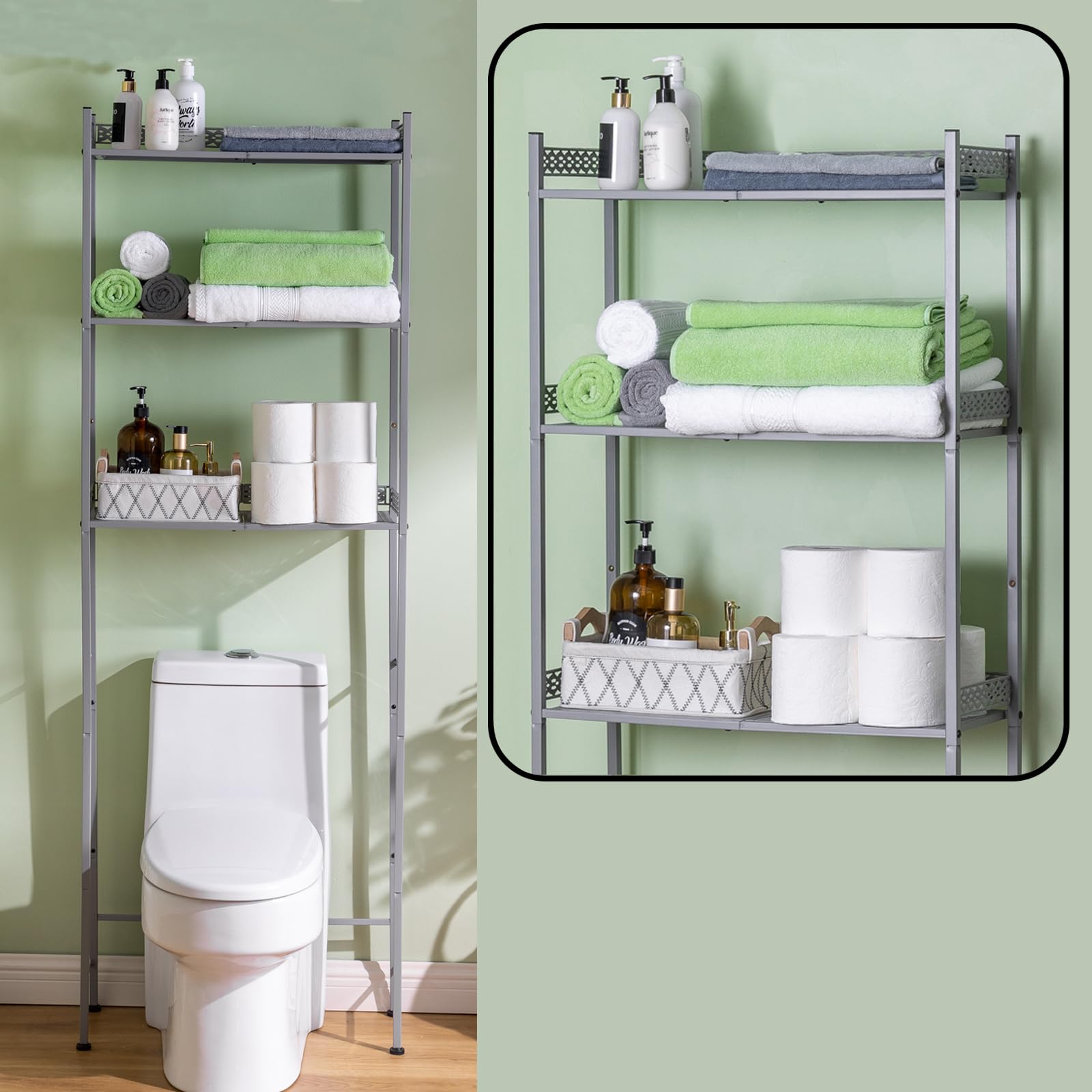 OhuaCason Over The Toilet Storage Shelf: Over The Toilet Storage Shelf for Small Bathroom - Metal Light Grey