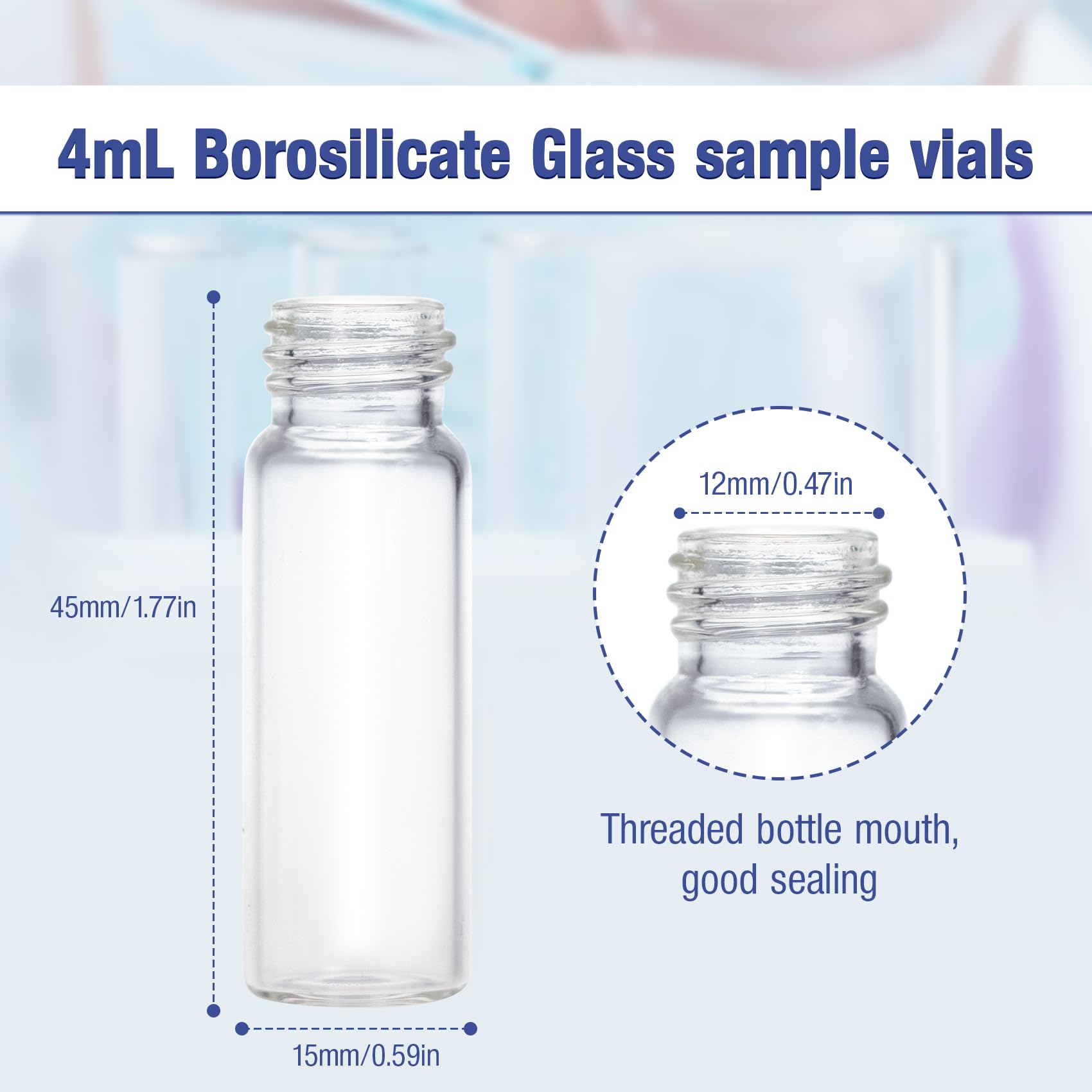 ALWSCI 144 PCS 1 Dram (4 ml) Clear Borosilicate Glass Liquid Empty Sample Vials, 15 mm Diameter x 45 mm Length, 13-425 Black Screw Caps with Natural PTFE/White Silicone Liner