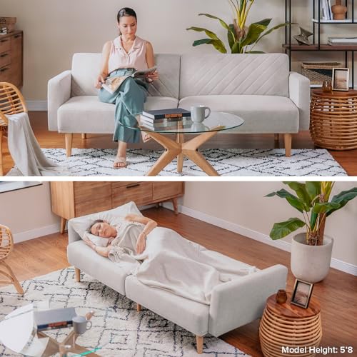 mopio Futon Sofa Bed, Couch, Small Sofa, Sleeper Sofa, Loveseat, Mid Century Modern Futon Couch, Sofa Cama, Couches for Living Room (Apricot Velvet)