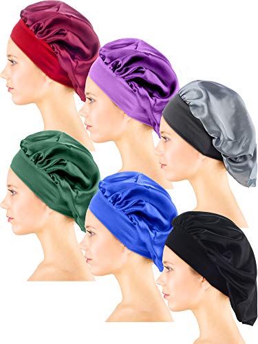 6 Pieces Satin Sleep Cap Elastic Wide Band Hat Night Sleeping Head for Good Sleeping