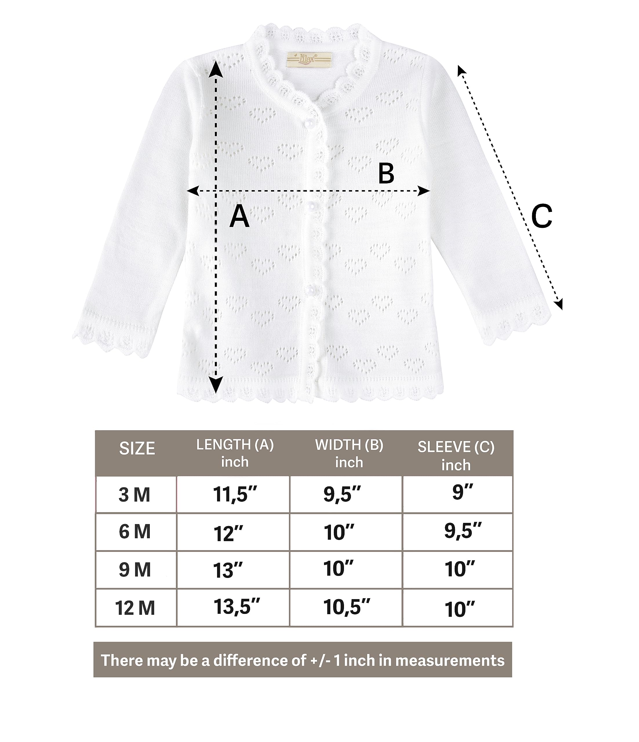 Lilax Baby Girls' Little Hearts Knit Cardigan Sweater 12M White