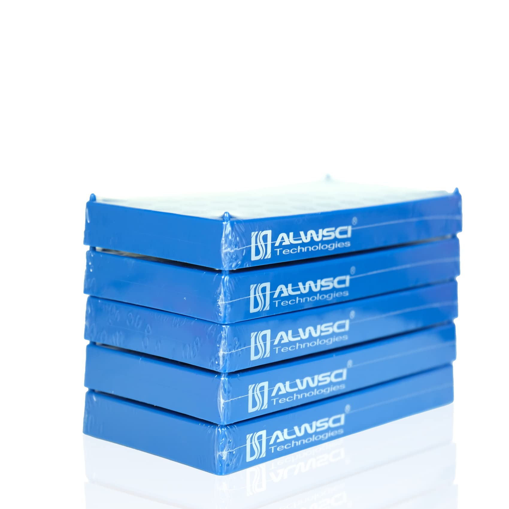 ALWSCI 5 Packs 2 ml Vial Rack, Lab HPLC Vial Holder, 12 mm Vial Tray Holder 50-Well Stackable, Blue Tube Rack for 2 ml Autosampler Vial