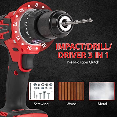 BeHappy Cordless Drill Combo Kit 21V, 1/2 Inch Brushless Power Tool Kit and 1/4 Inch Impact Driver, Electric Drill Kit with 2 Batteries and Charger, DIY