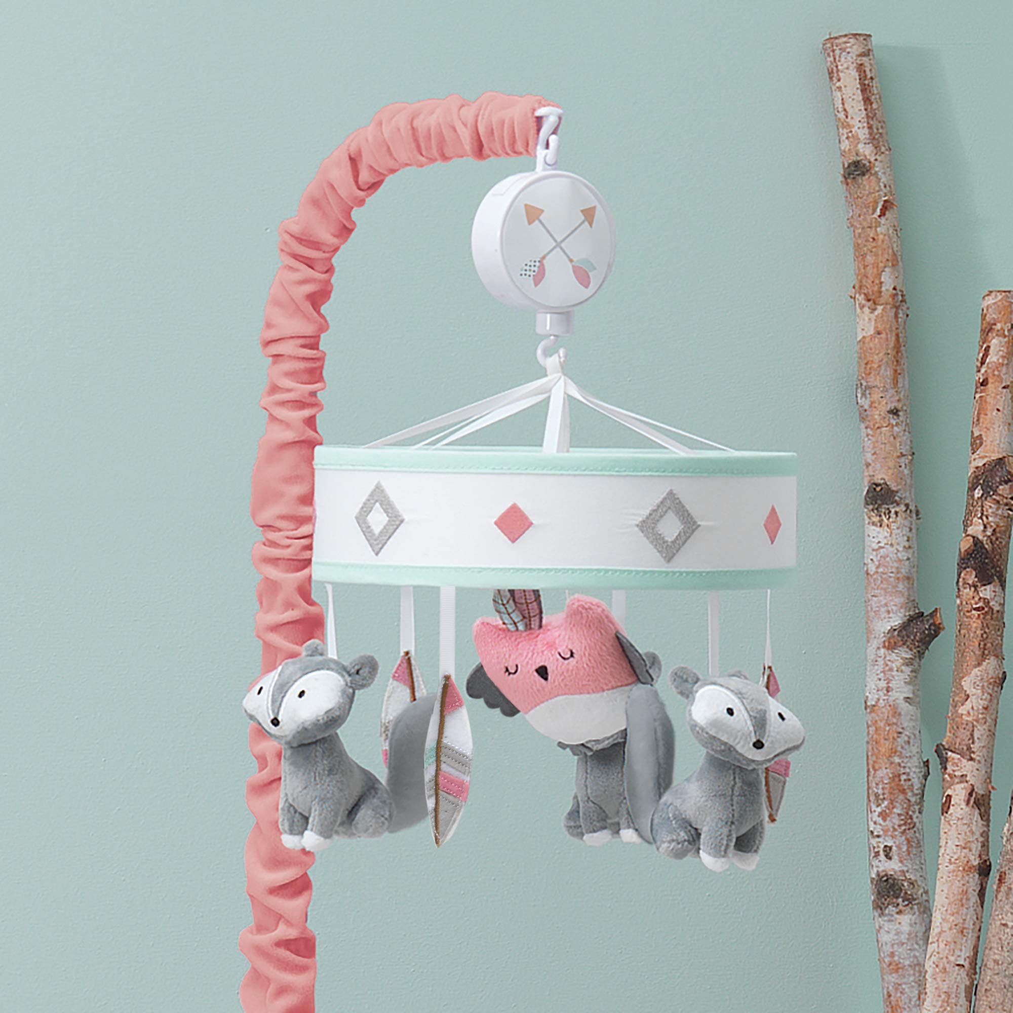 Lambs & Ivy Little Spirit Coral/Teal Southwest Fox Musical Mobile