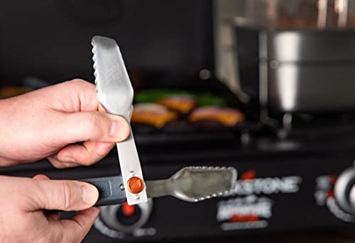 Blackstone 5294 Foldable 2 Piece Hamburger Spatula Flipper and 1 BBQ Tong-Flex Fold Model Stainless Steel-Easy to Carry and Clean Griddle Accessories Tool Set, Black, Orange