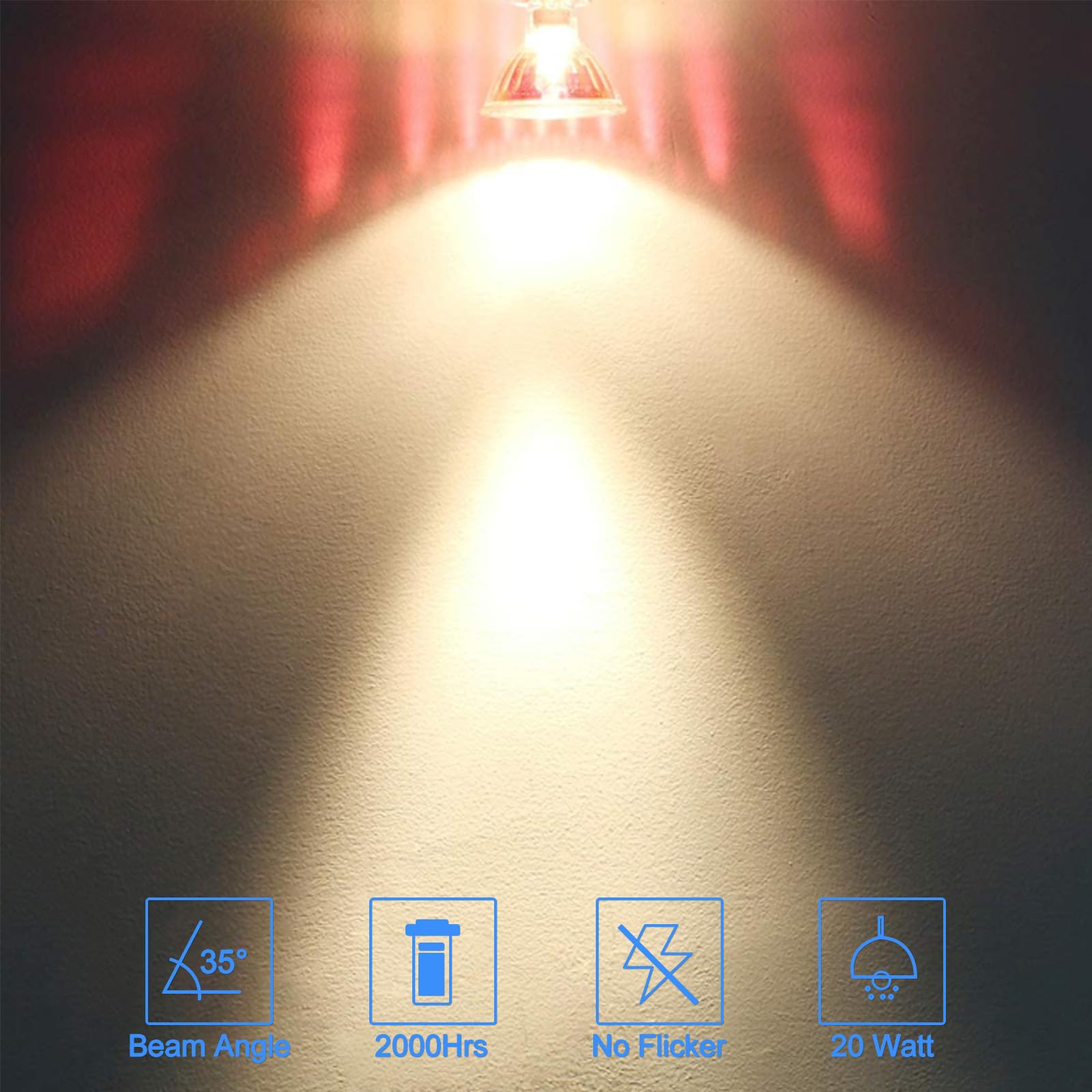 ETUOLMP MR16 Halogen Bulb 20W 12V, Durable 6 Packs High Output Halogen Light Bulbs 2 pin GU5.3 Base for Landscape Lights, Track Lights, Fiber Optics, Desk Lamps, Dimmable, 2700K Warm White