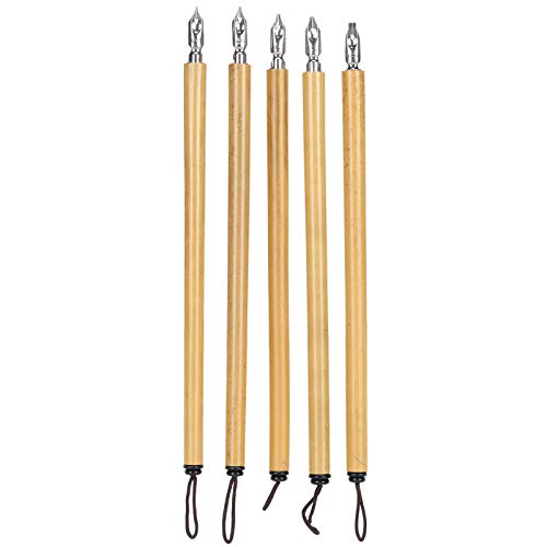 Comic Dip Pen Set, 5Pcs Calligraphy Dip Pen Set with 5 Nibs Wooden Handler Artist Cartoon Pen Set Cartoon Painting Tool Art Supplies Signature Pen Business Present(No.1‑5 Nib) Pens